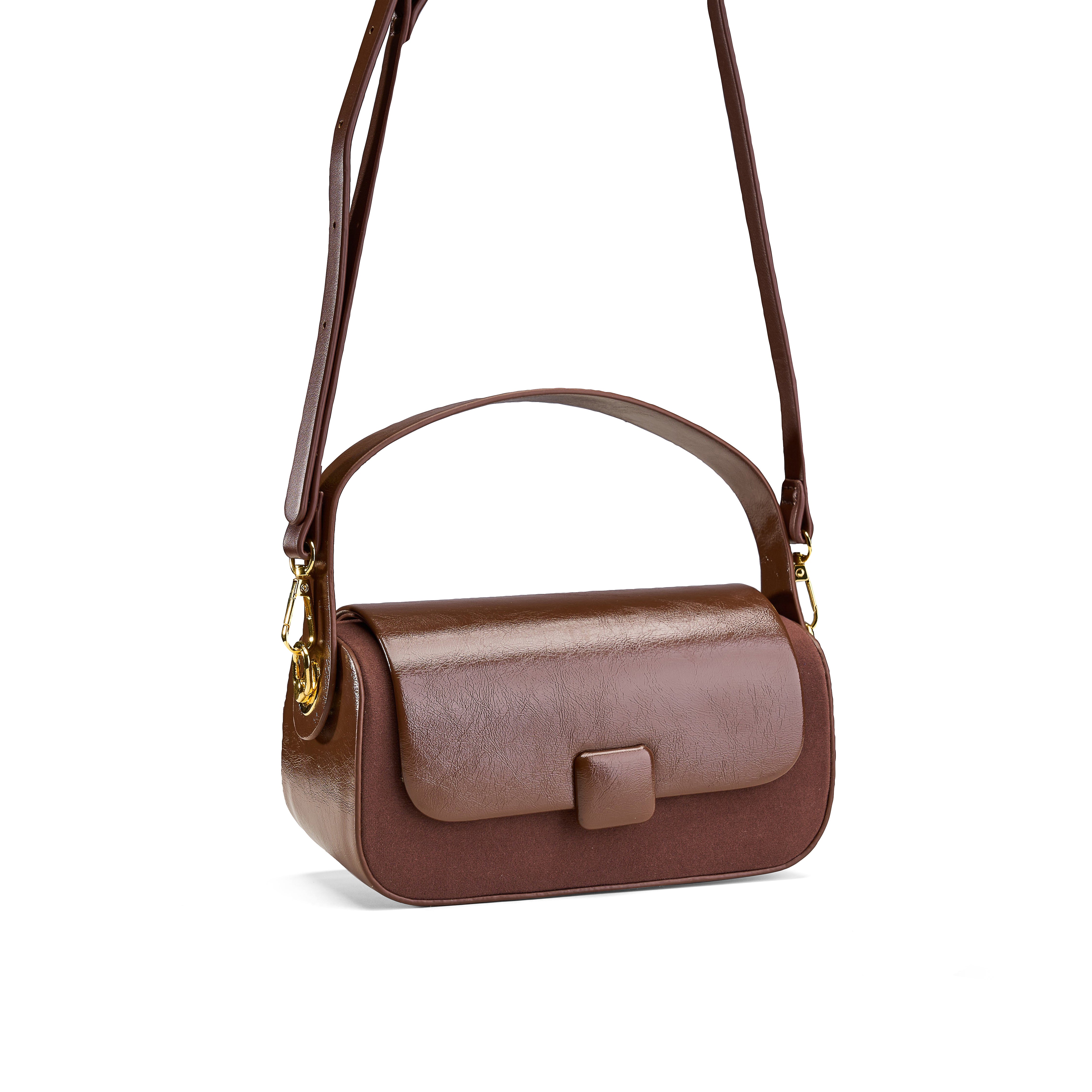 Dual-Texture Flap-Over Bag - Brown – GOGO
